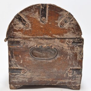 Vintage Wooden Half Round Top Storage Box Original Old Hand Crafted ...