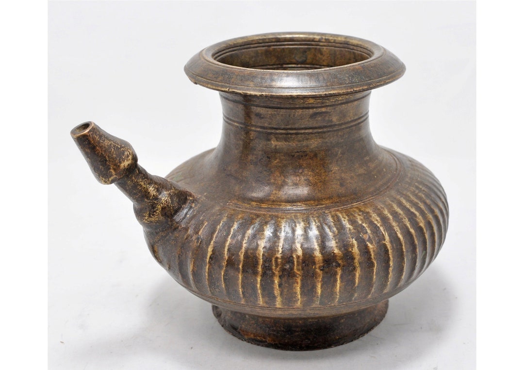 Antique Brass Water Drinking Pot With Spount Original Old Hand Engraved ...