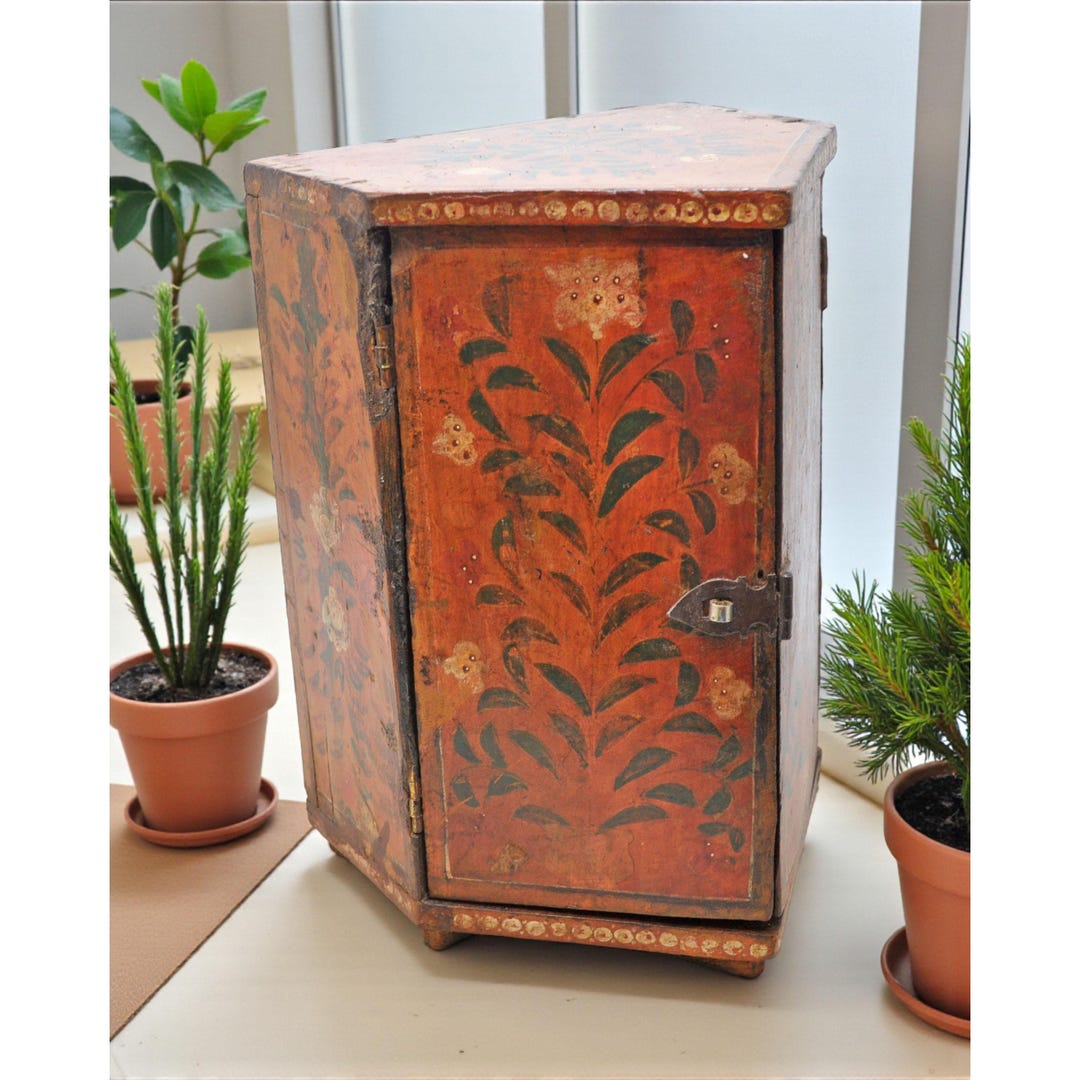 Antique Wooden Unusual Shape Storage Box Original Old Fine Hand Painted ...