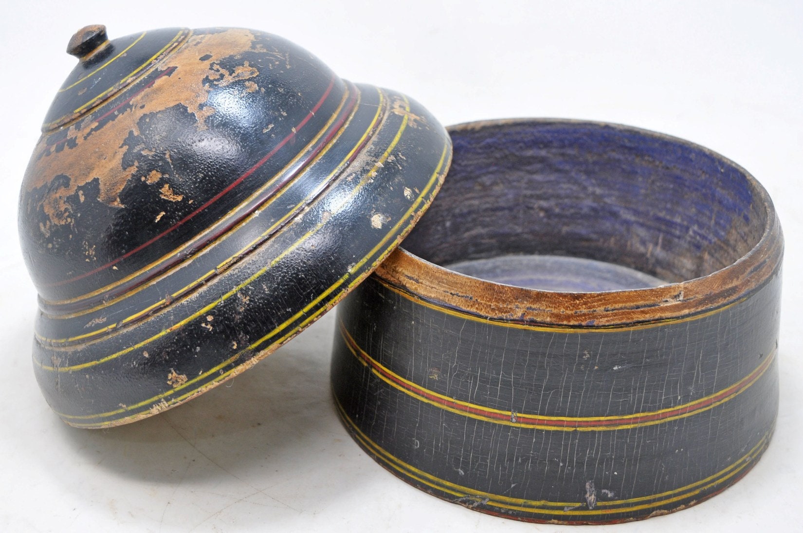 Antique Wooden Big Round Box Original Old Hand Carved Lacquer - Etsy