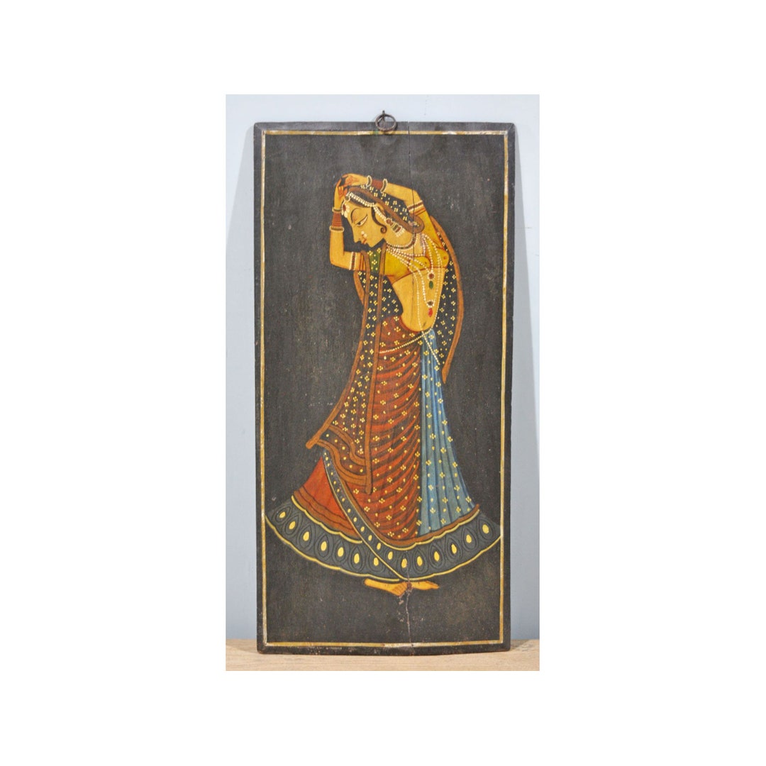 Antique Wooden Large Wall Décor Dancing Lady Painted Panel Original Old ...