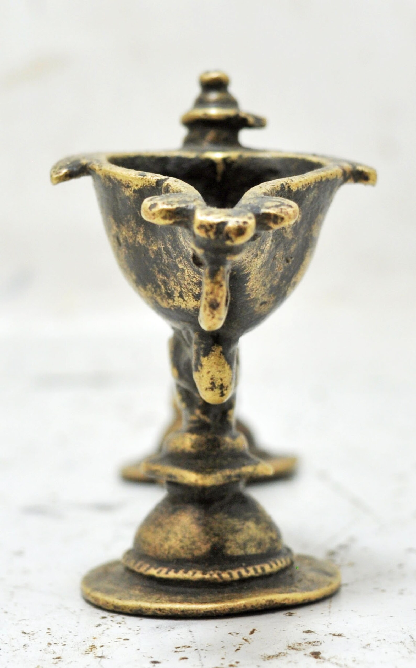 Antique Brass Temple Diya Light Aarti Stand Original Old Hand Crafted ...