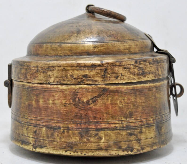 Antique Brass Round Food Storage Box Original Old Hand Crafted - Etsy