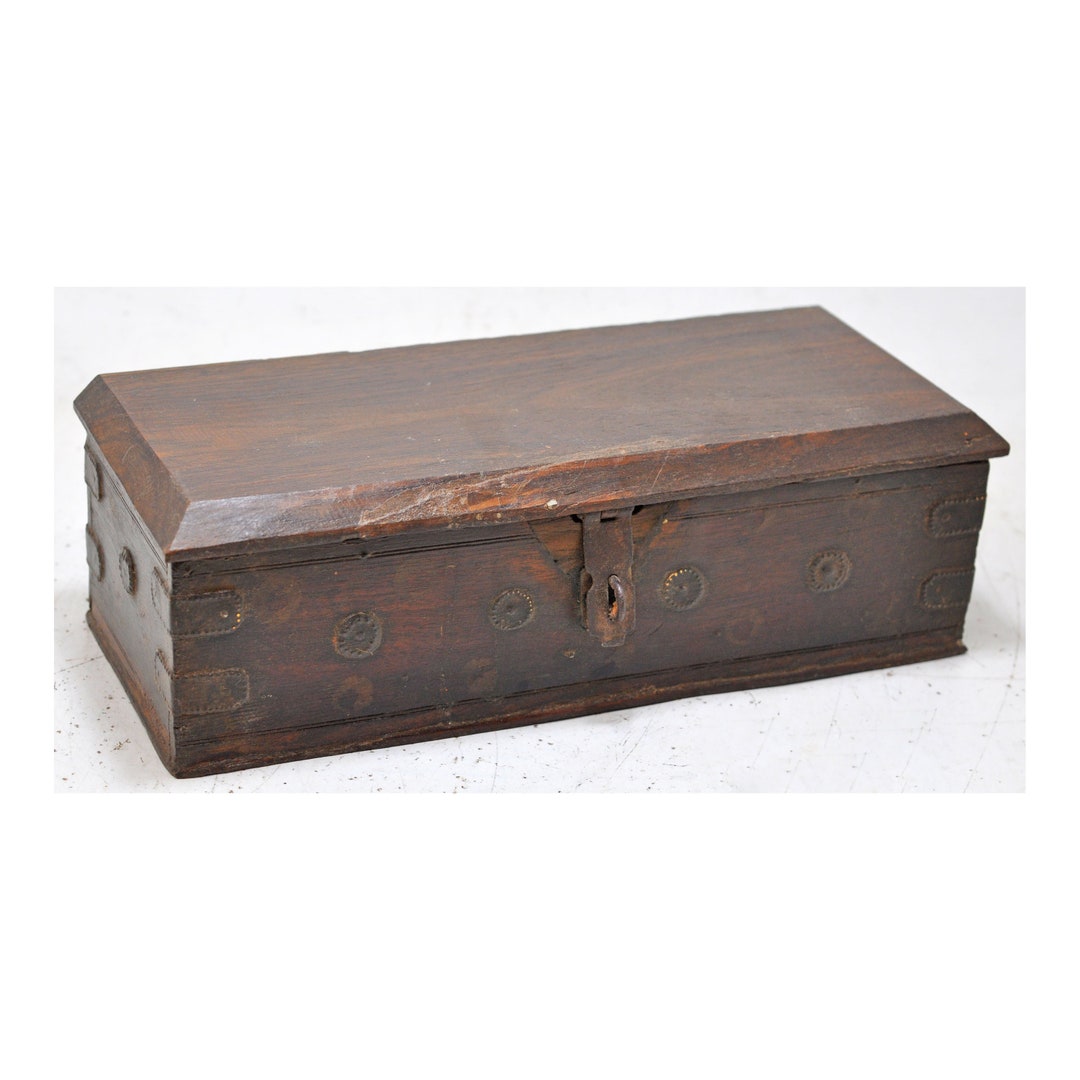Antique Wooden Pencil Stationary Box Original Old Hand Crafted Brass ...