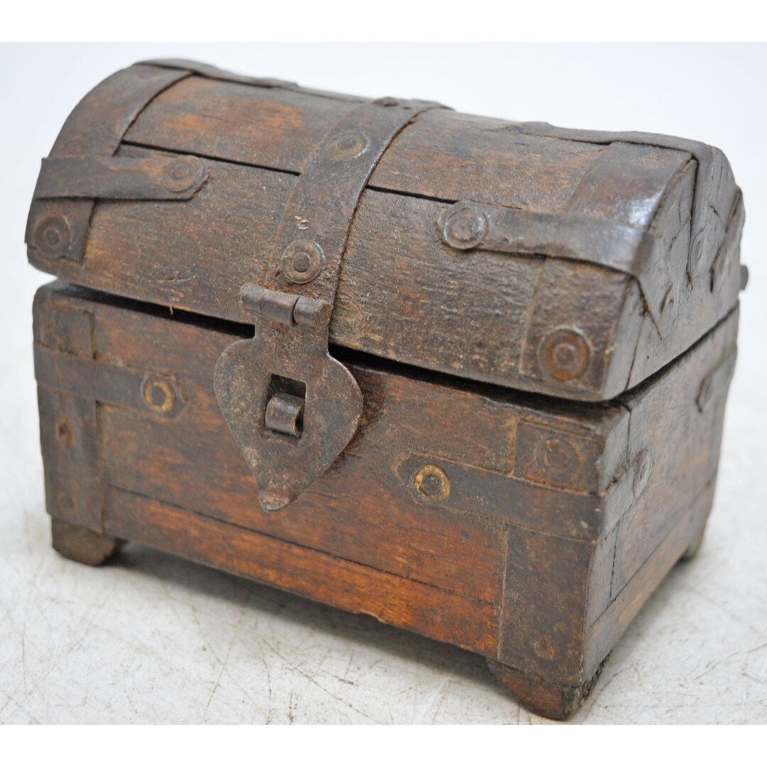 Vintage Wooden Half Round Top Storage Box Original Old Hand Crafted ...