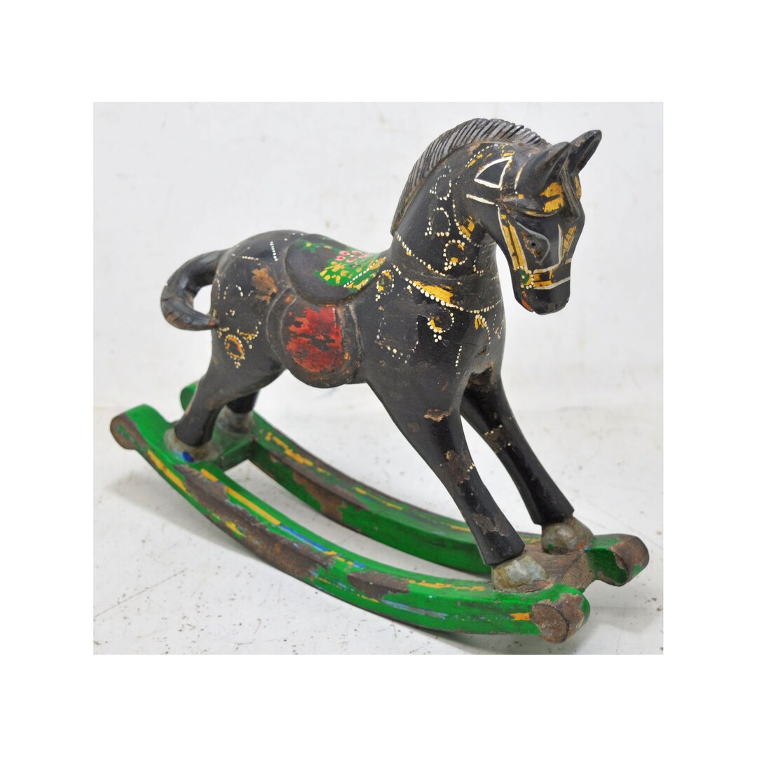 Hand Carved Wooden Rocking Horse Figurine Fine Rustic Painted - Etsy