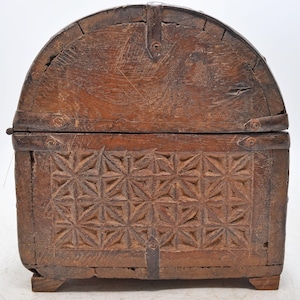 Vintage Wooden Half Round Top Storage Chest Box Original Old Hand ...