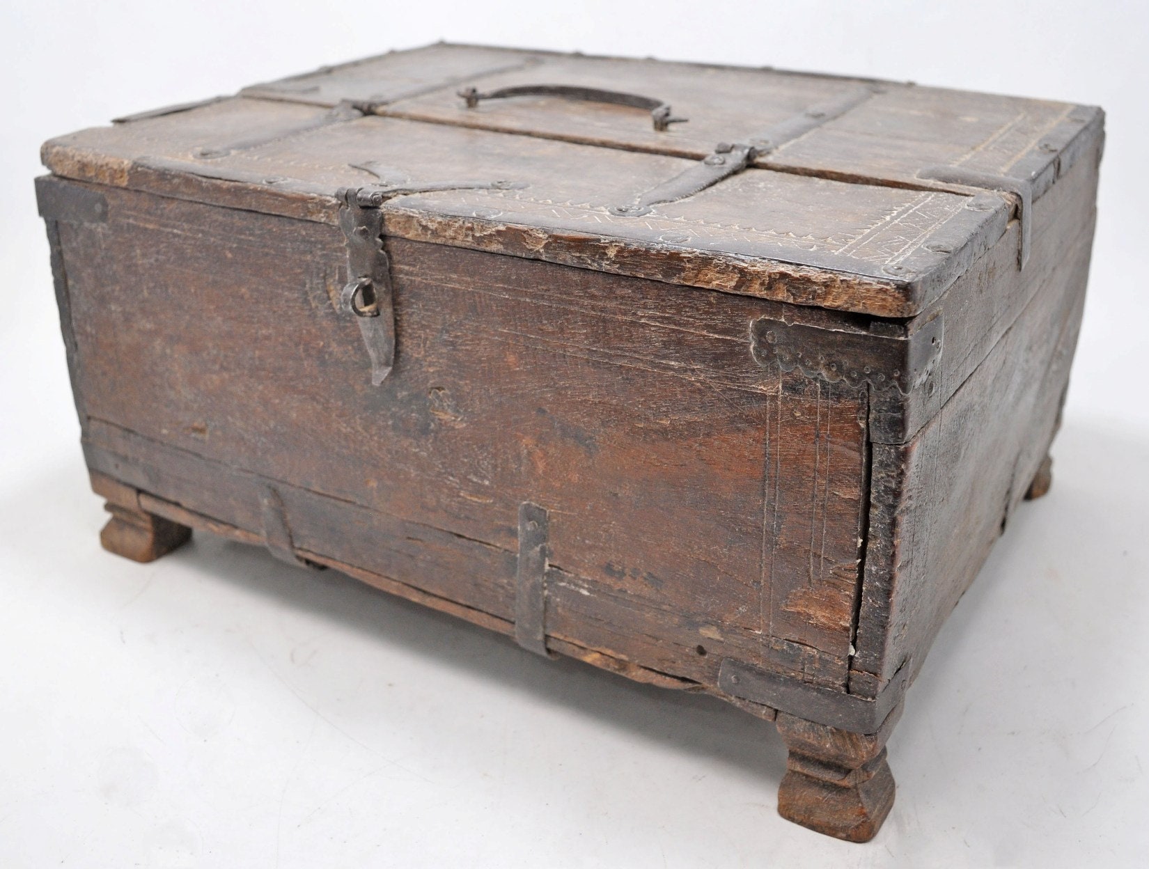 Collectibles Antique Wooden Storage Dowry Chest Box Original Old Hand ...
