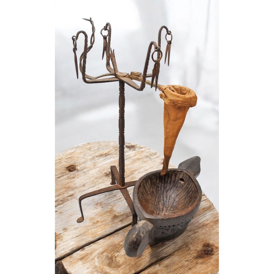 Antique Iron Opium Water Drinking Stand With Wooden Kharal Original Old ...