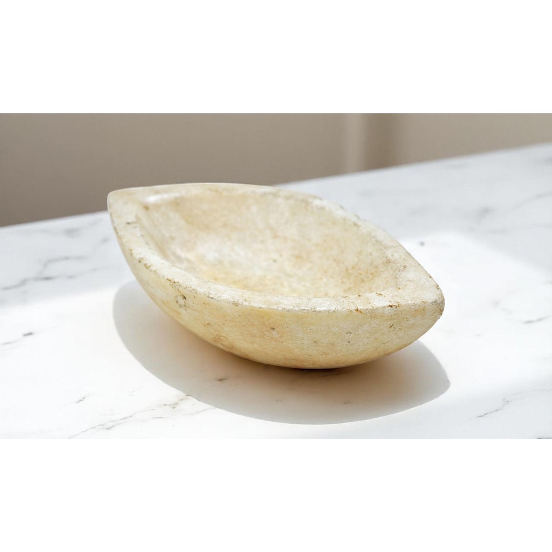 Antique White Marble Oval Kharal Bowl Original Old Hand Carved - Etsy