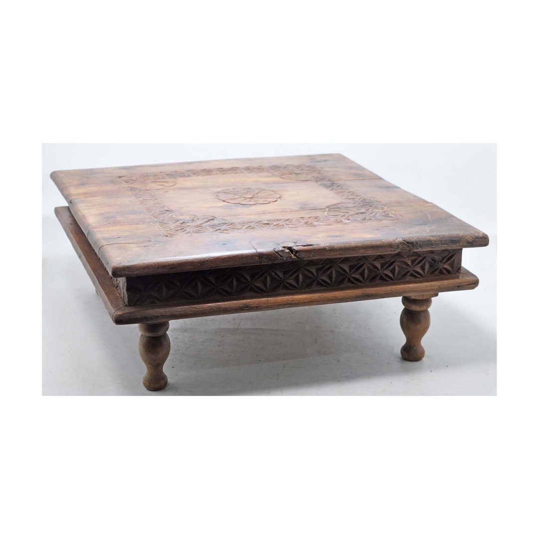 Antique Wooden Floor Sitting Bajot Stool Original Old Hand Crafted ...