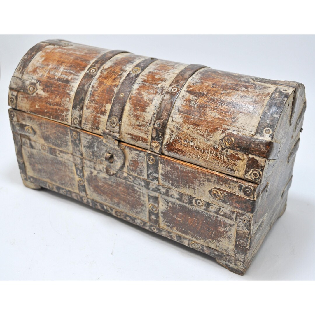 Vintage Wooden Half Round Top Storage Box Original Old Hand Crafted ...