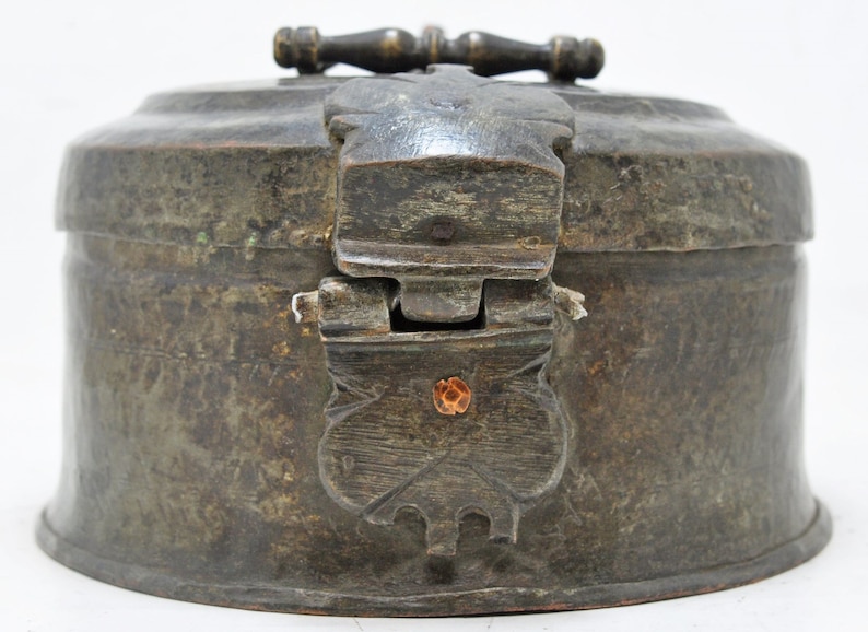 Antqiue Copper Round Chapati Bread Box Original Old Hand Crafted ...