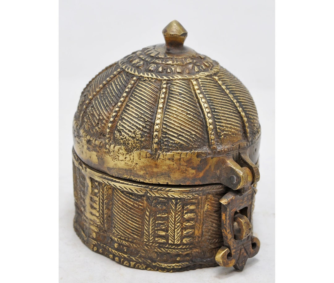 Antique Brass Round Box Original Old Hand Crafted Casted Engraved - Etsy