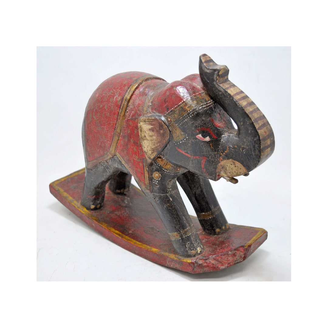 Hand Carved Hard Wood Rocking Elephant Figurine Hand Painted Black - Etsy
