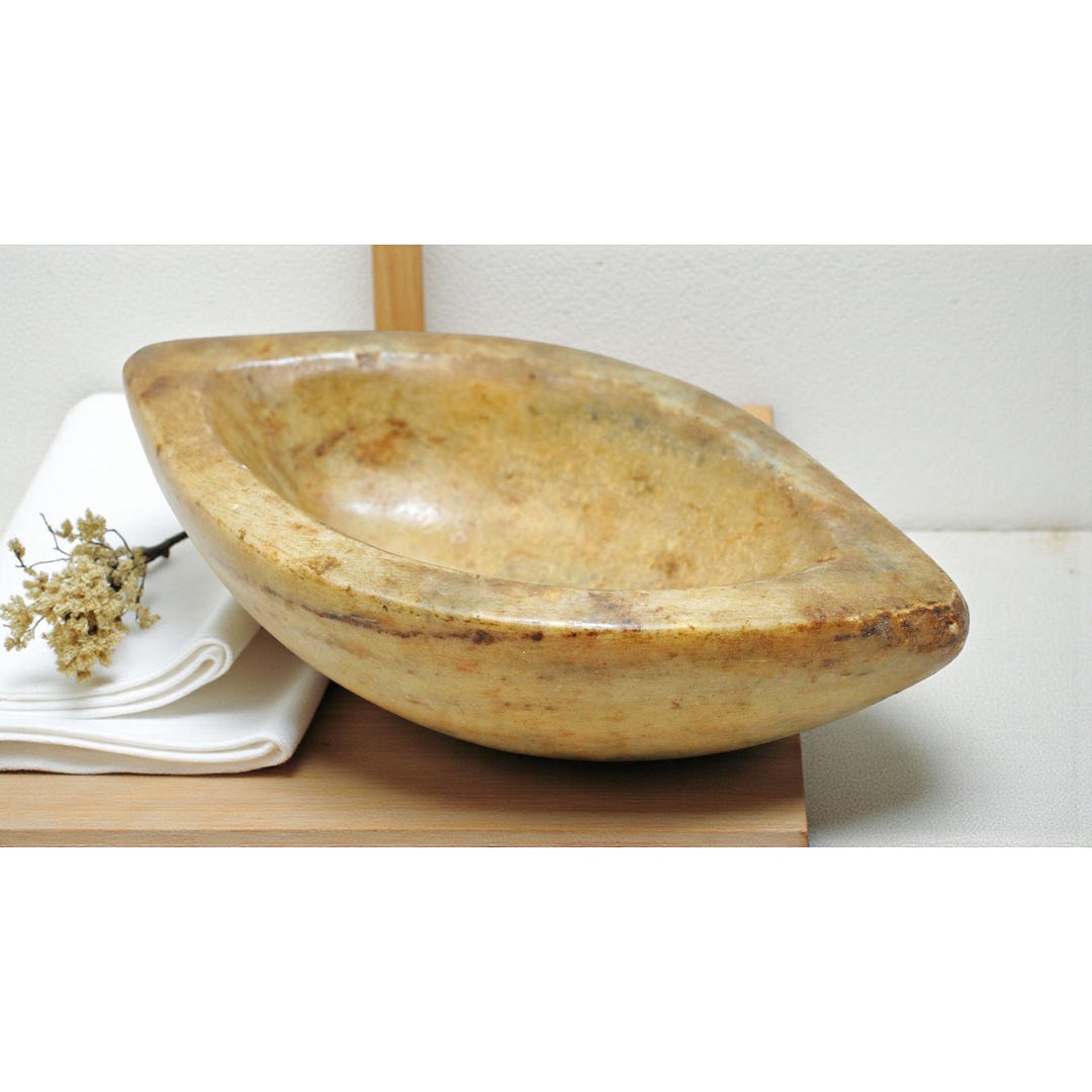 Antique White Marble Oval Kharal Bowl Original Old Hand Carved - Etsy