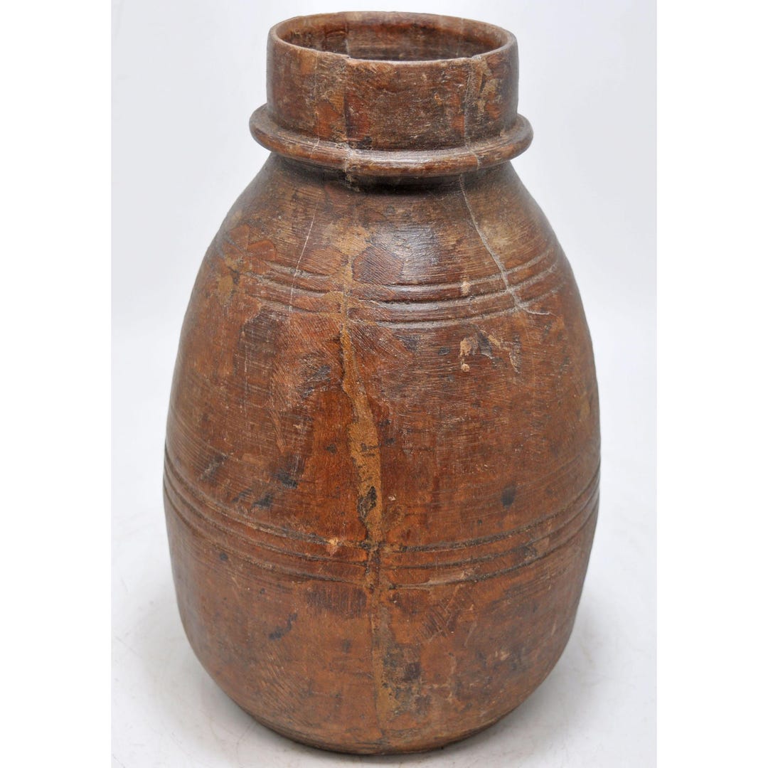 Antique Wooden Himalayan Round Water Pot Original Old Hand Carved - Etsy