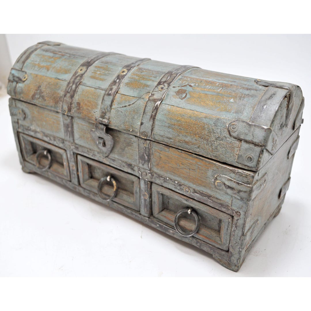 Vintage Wooden Half Round Top Storage Box Original Old Hand Crafted ...