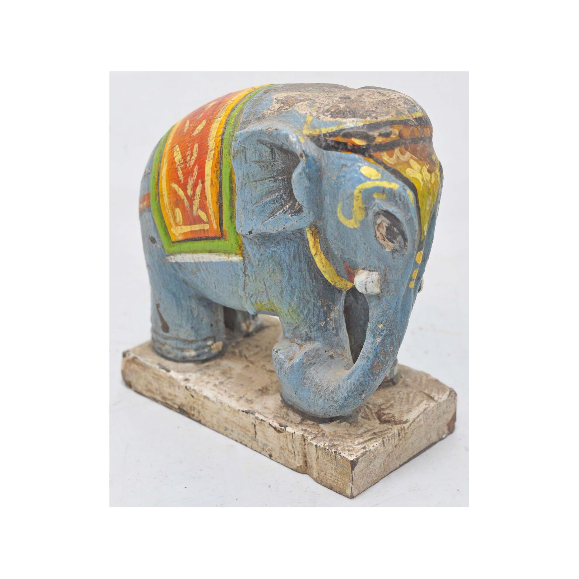 Antique Wooden Standing Elephant Figurine Original Old Hand Carved Fine ...