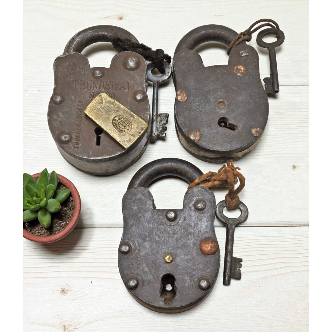 Lot of 3 Antique Iron Brass Pad Locks Original Old Hand Crafted Working ...