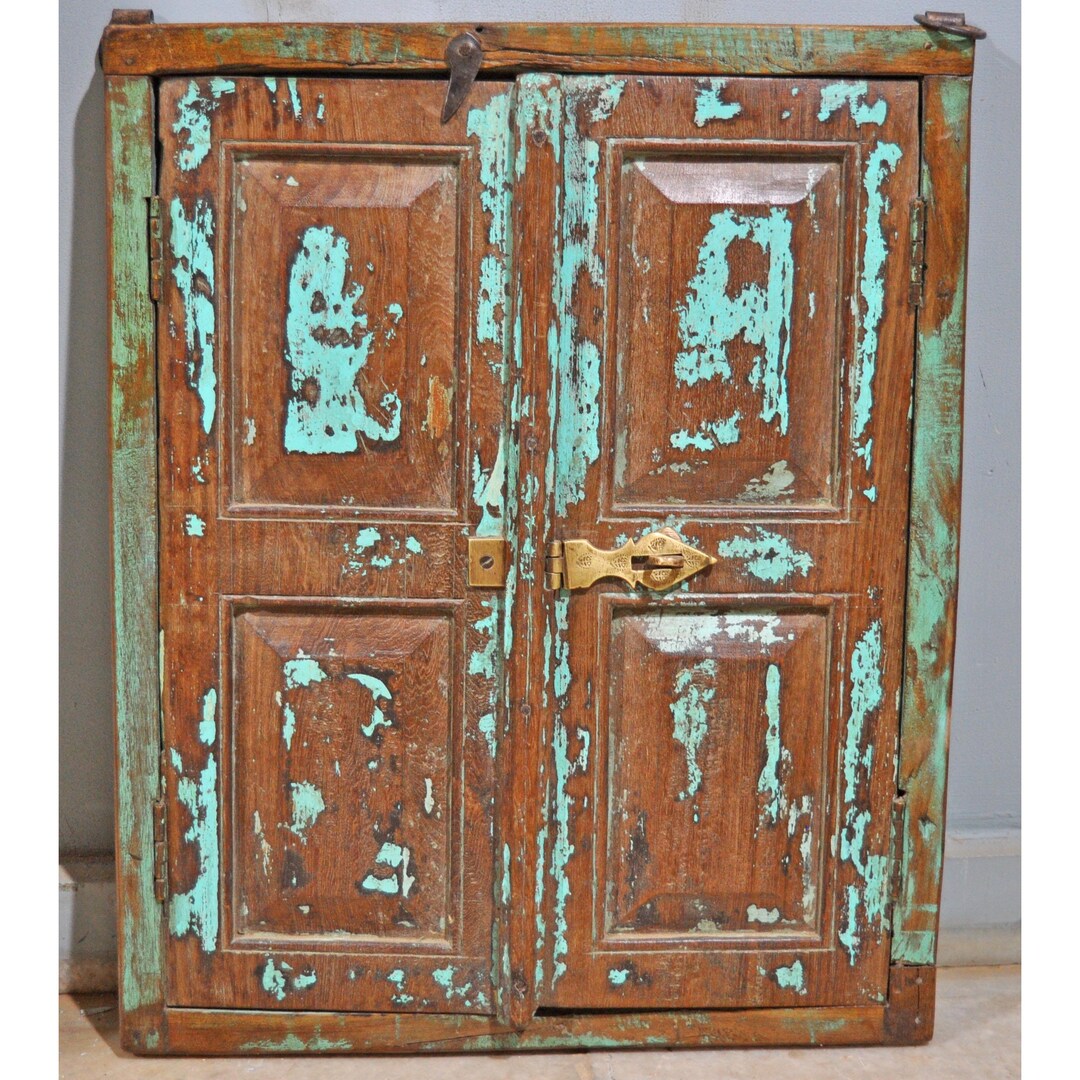 Antique Wooden Wall Décor Window Panel Original Old Rustic Polychrome ...