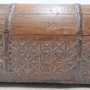 Vintage Wooden Half Round Top Storage Chest Box Original Old Hand ...