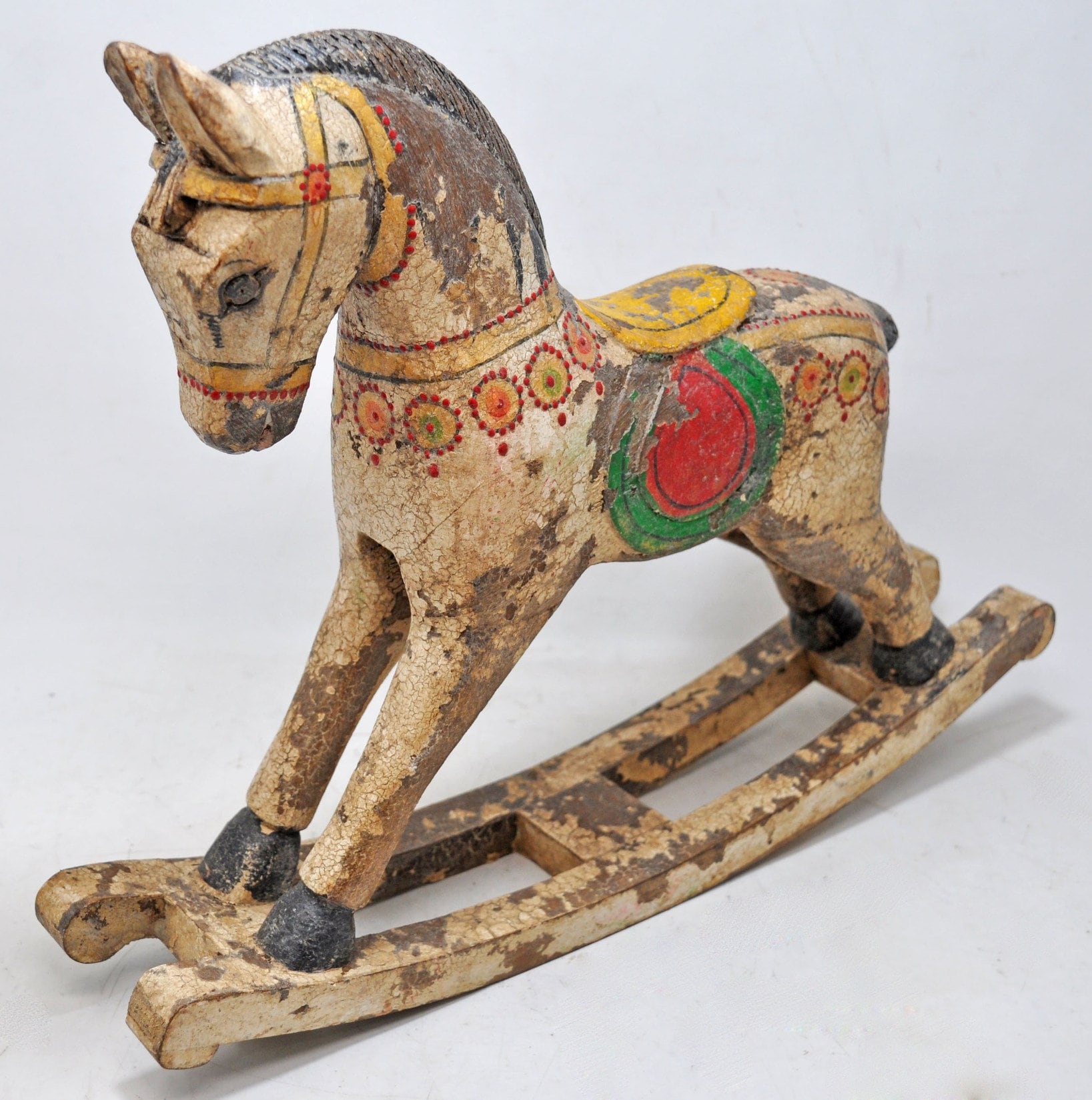 Hand Carved Wooden Rocking Horse Figurine Rustic Hand Painted White - Etsy