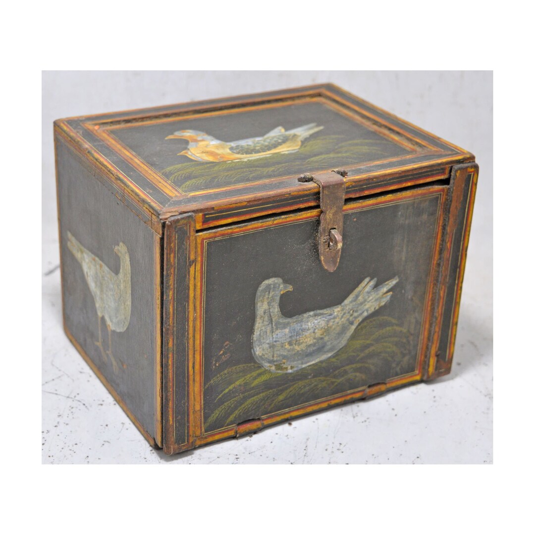 Antique Wooden Drawers Jewellery Box Original Old Hand Crafted Painted ...