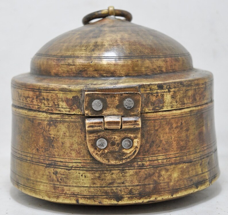 Antique Brass Round Food Storage Box Original Old Hand Crafted - Etsy