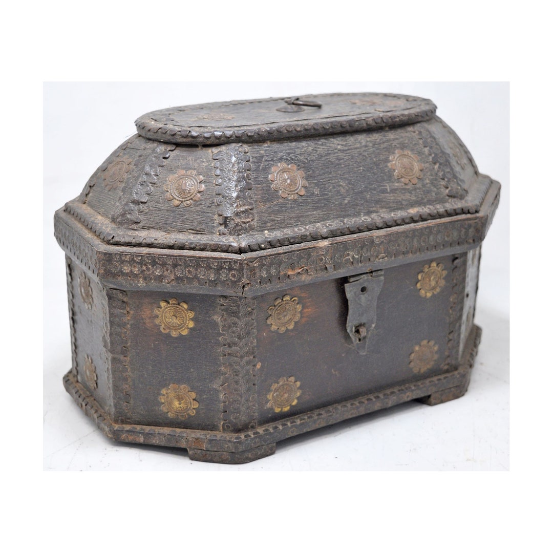 Vintage Wooden Square Storage Chest Box Original Old Hand Crafted Metal ...