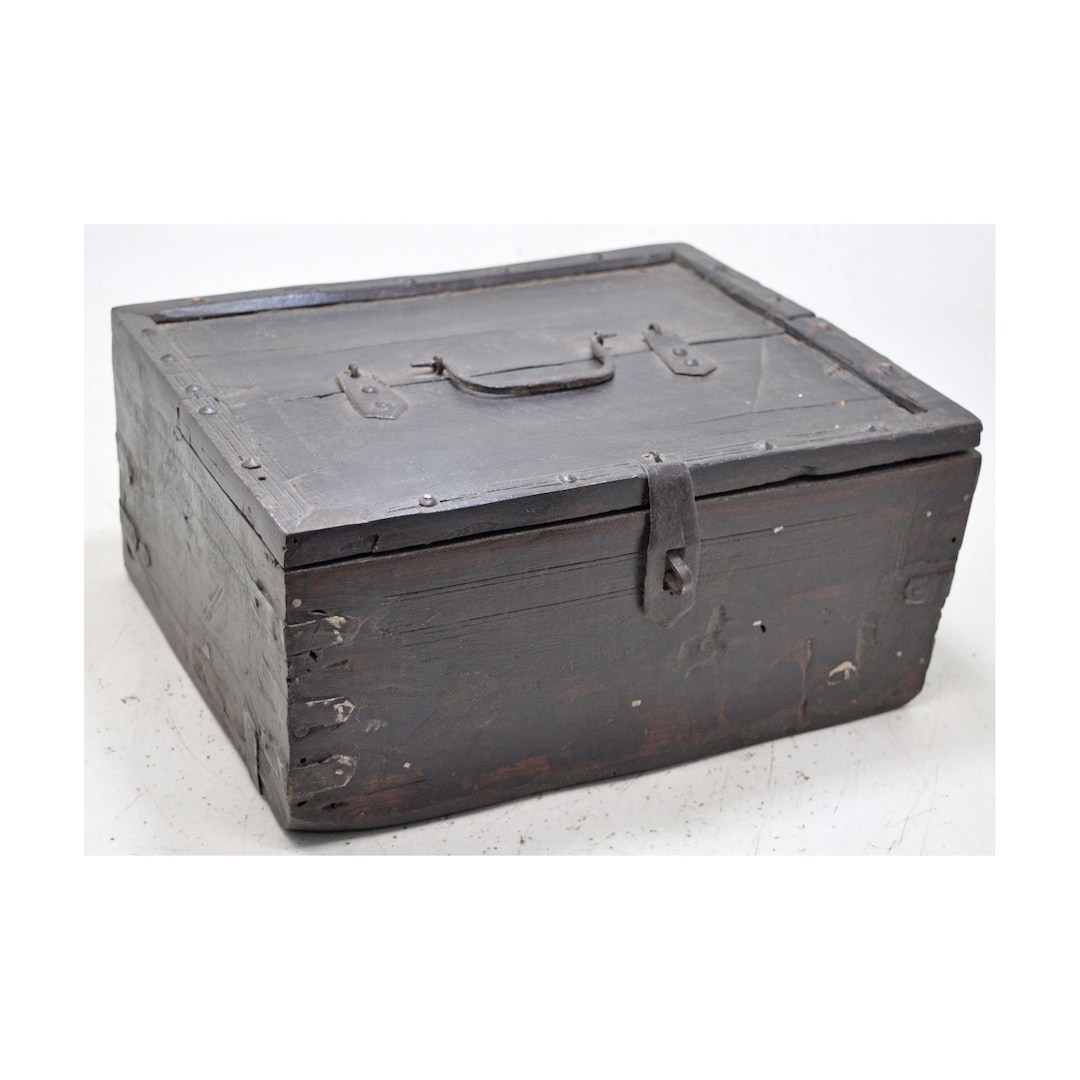 Antique Wooden Storage Chest Box Original Old Hand Crafted Metal Fitted ...