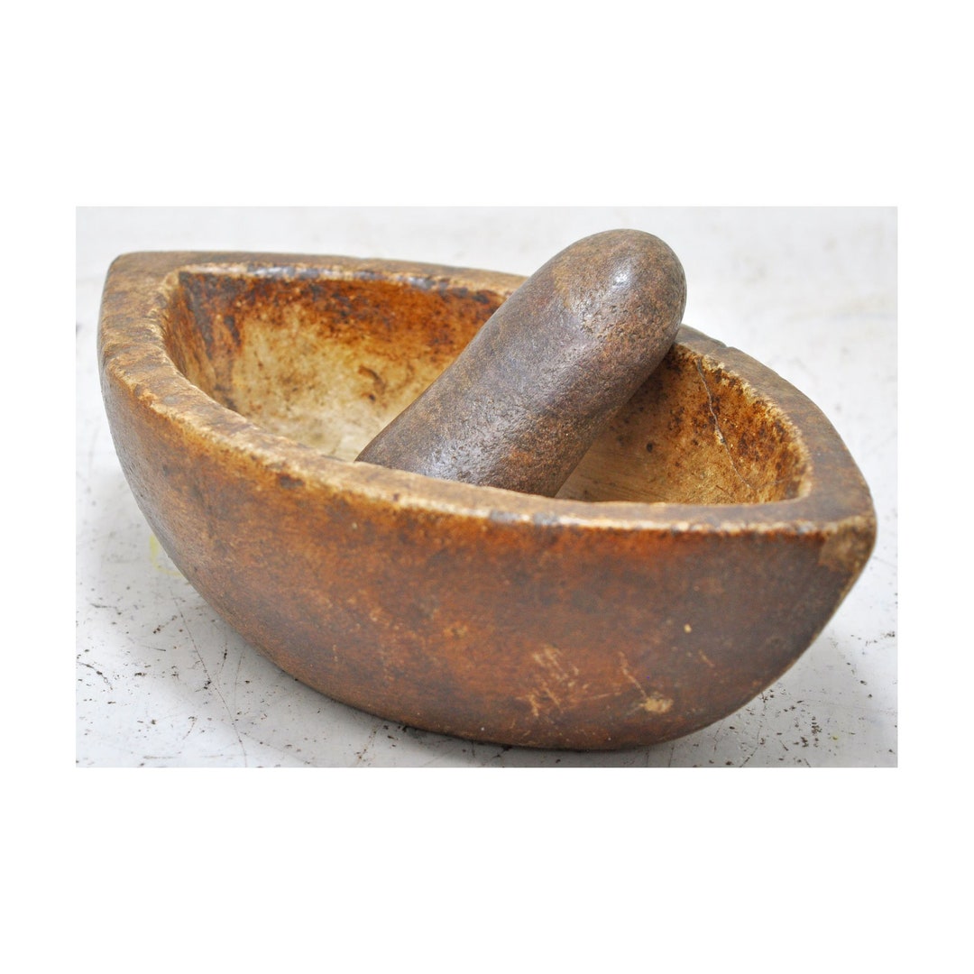 Antique White Marble Oval Spice Grinding Mortar and Pestle Bowl ...