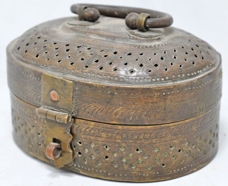 Antique Brass Oval Betel Nuts Supari Box Original Old Hand Crafted ...