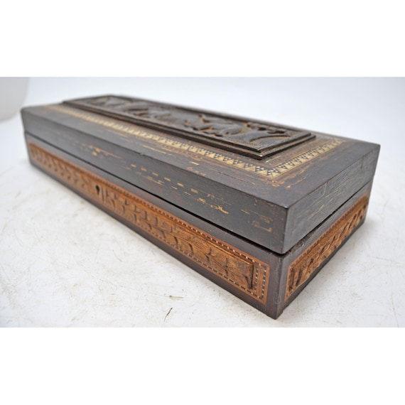 Antique Wooden Fine Carving Jewellery Box Original Ol… - Gem