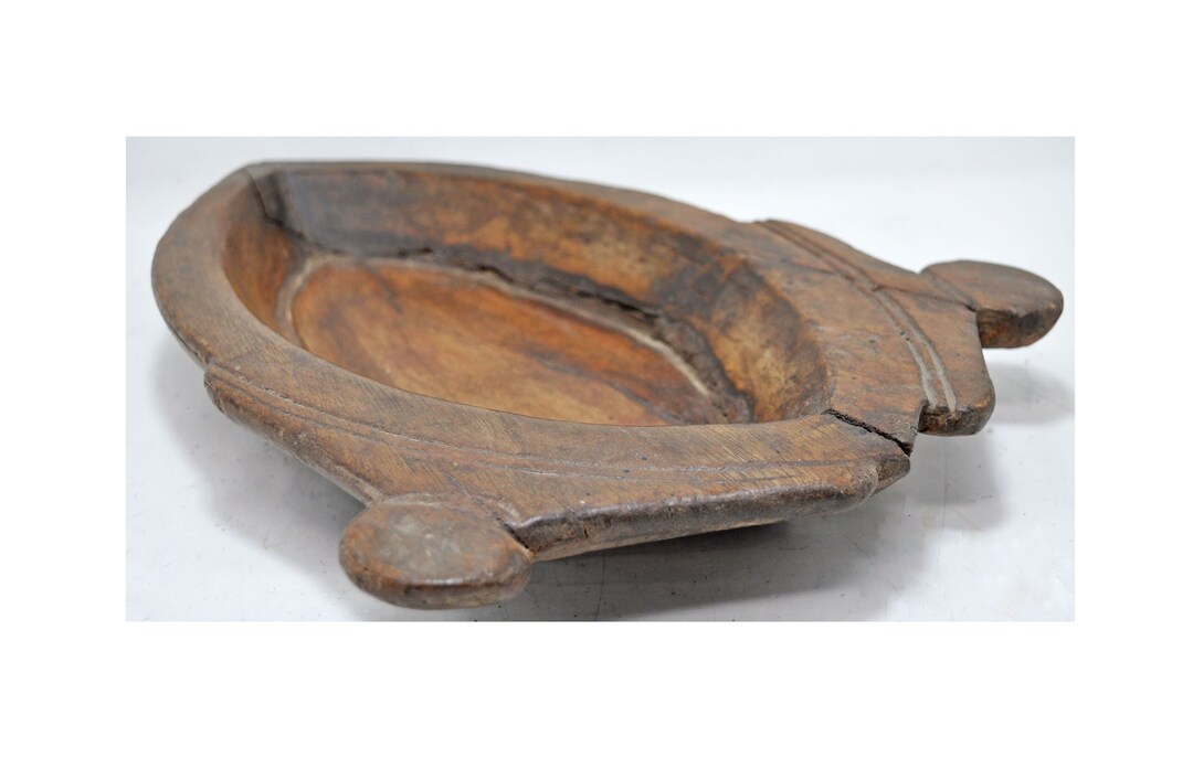 Antique Wooden Oval Bowl With Handle Original Old Hand Carved - Etsy