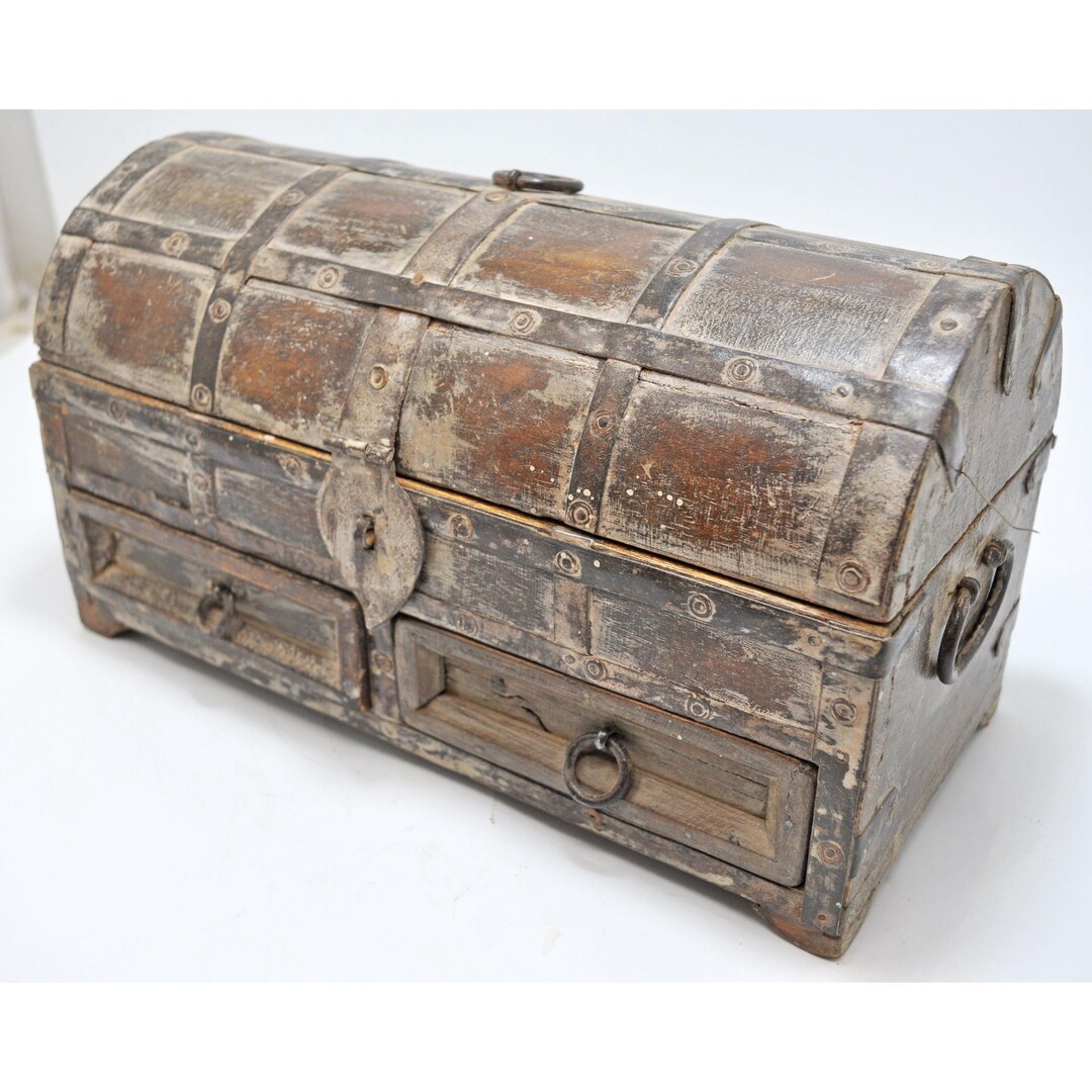 Vintage Wooden Half Round Top Storage Box Original Old Hand Crafted ...
