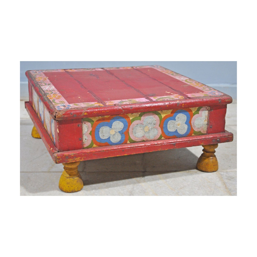 Antique Wooden Square Floor Sitting Bajot Stool Large Size Original Old ...