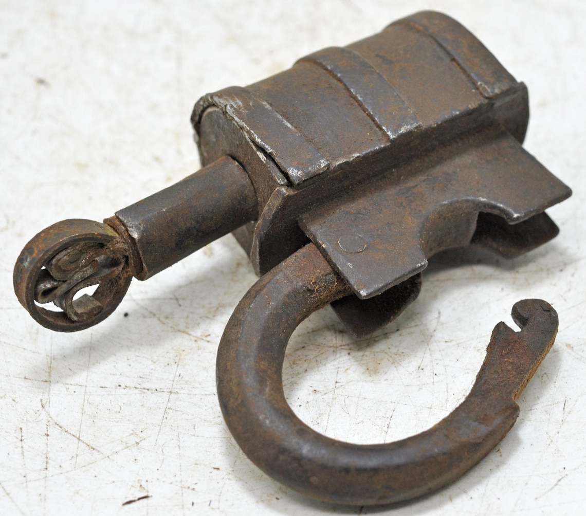 Antique Iron Spring Lever System Pad Lock Original Old Hand Crafted ...