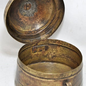 Antique Brass Round Food Storage Box Original Old Hand Crafted Engraved ...