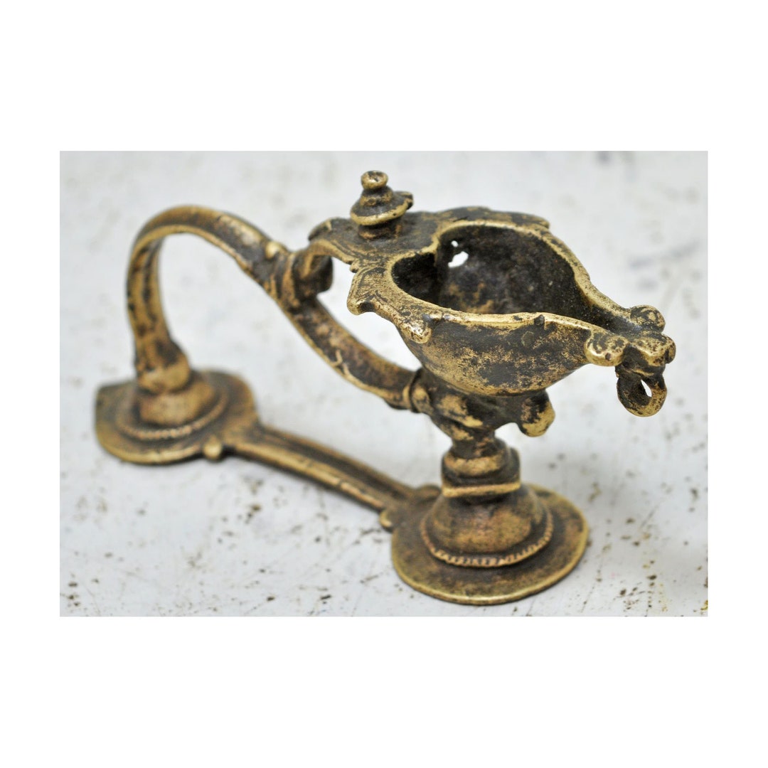 Antique Brass Temple Diya Light Aarti Stand Original Old Hand Crafted ...