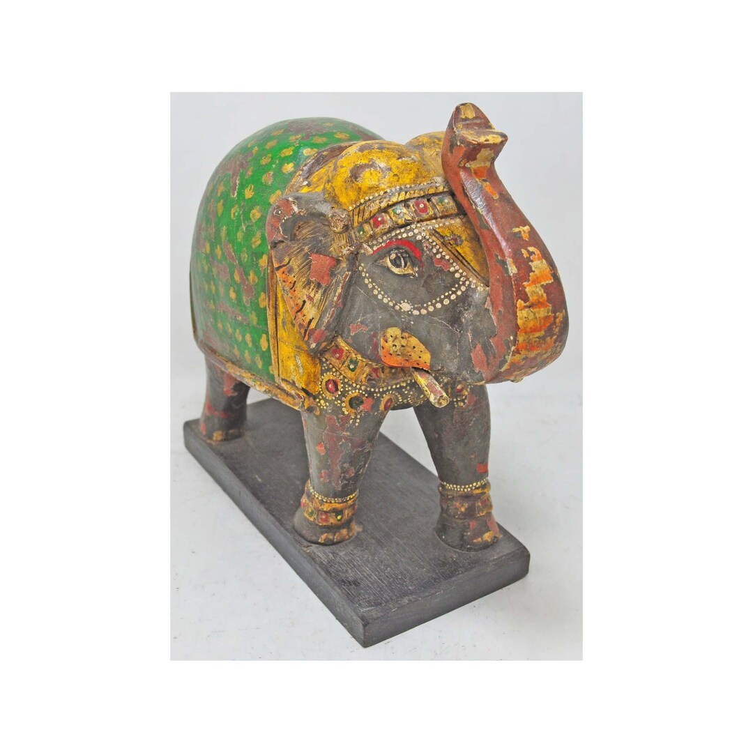 Vintage Wooden Standing Elephant Figurine Original Old Hand Carved ...