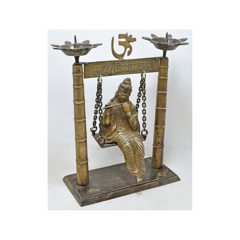 Antique Brass Big Size God Kirsha on Swing Idol Figurine Statue ...