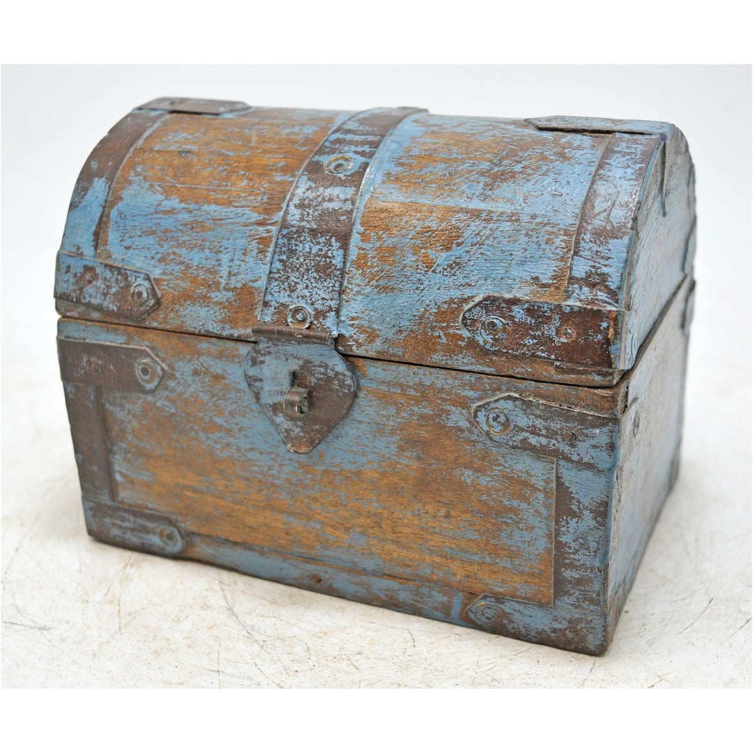 Vintage Wooden Half Round Top Storage Box Original Old Metal Fitted ...