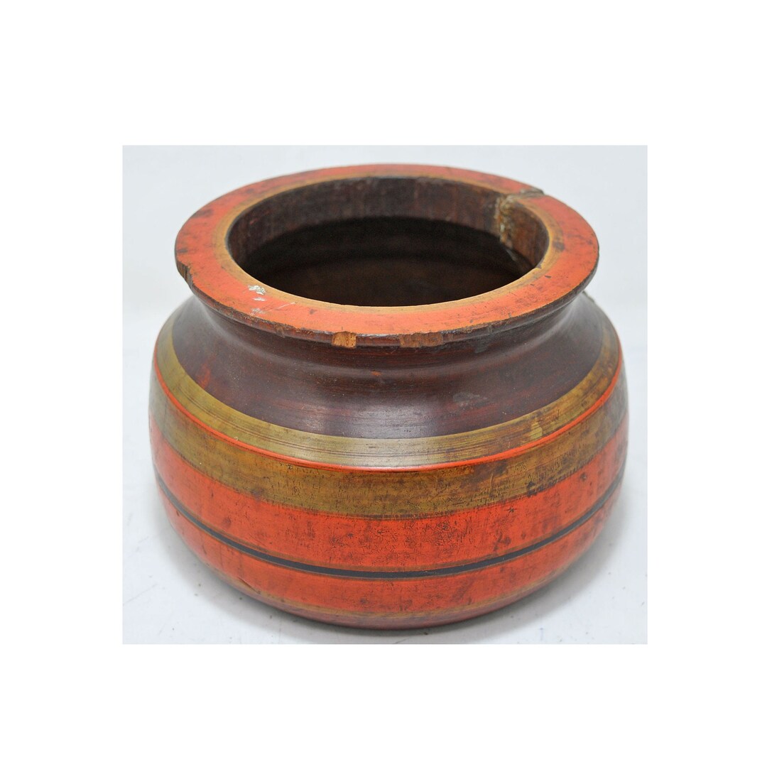 Antique Wooden Water Drinking Lota Pot Original Old Hand Carved Lacquer ...