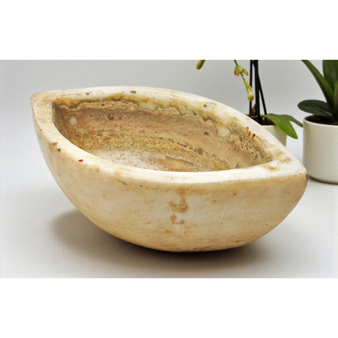 Antique White Marble Oval Spice Grinding Kharal Bowl Original Old Hand ...