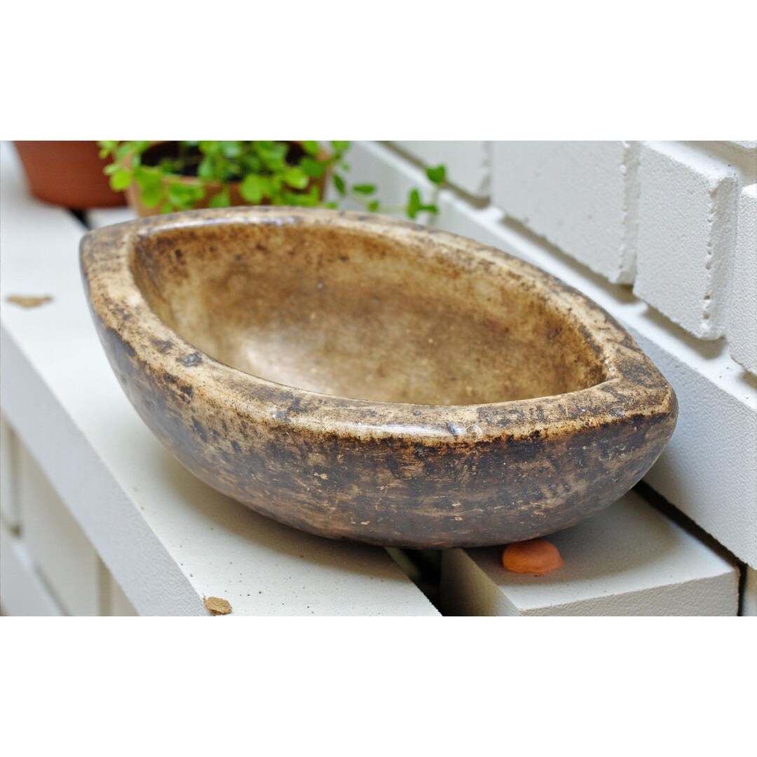 Antique White Marble Oval Kharal Bowl Original Old Hand Carved - Etsy