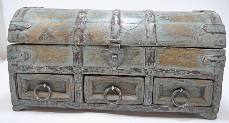 Vintage Wooden Half Round Top Storage Box Original Old Hand Crafted ...