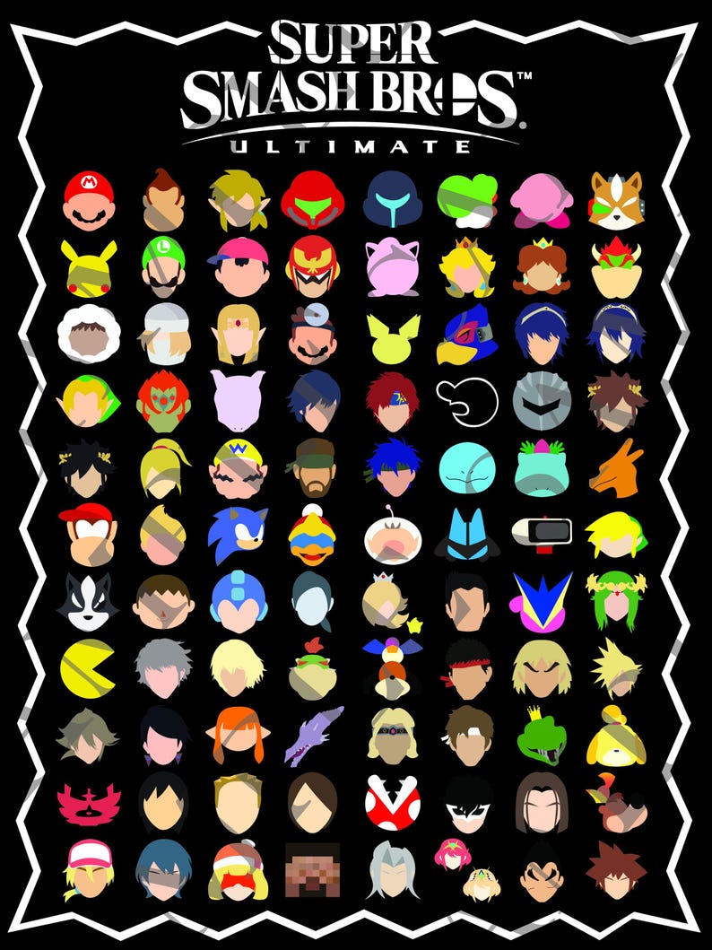 Super Smash Bros Ultimate - Full Roster Poster 18x24 Digital Download ...
