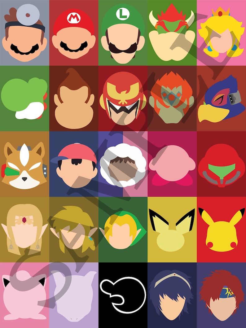 Super Smash Bros Melee - 25 Character Roster Poster Digital Download - Etsy
