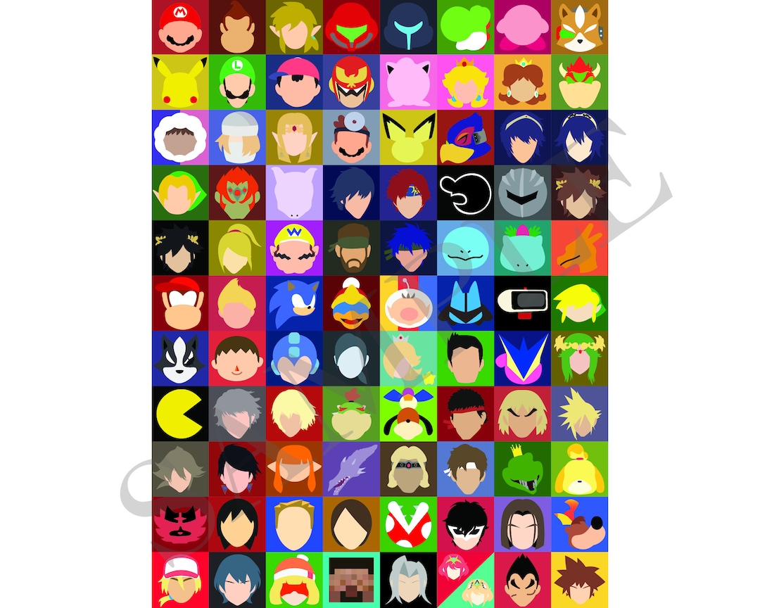 Super Smash Bros Ultimate - Full Roster Poster 18x24 Digital Download ...